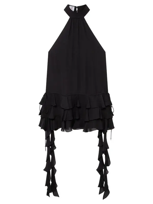Casablanca Georgette Double Ruffle Mini Dress - Black