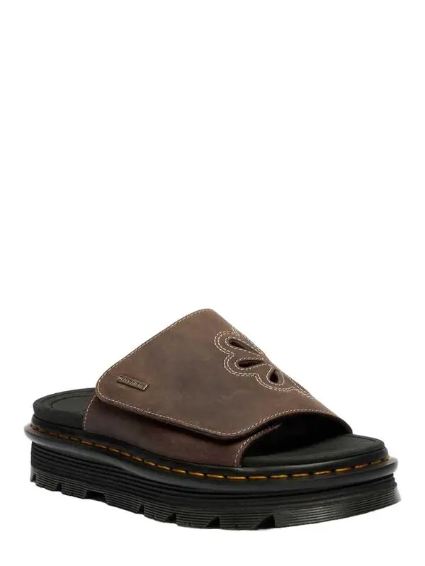 Dr. Martens Zebzag Crazy Horse Leather Slides - Brown