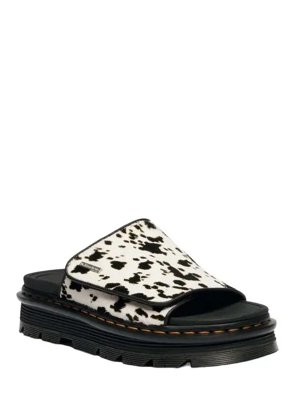 Dr. Martens Zebzag Dalmatian Hair-on Leather Platform Slides - Cream