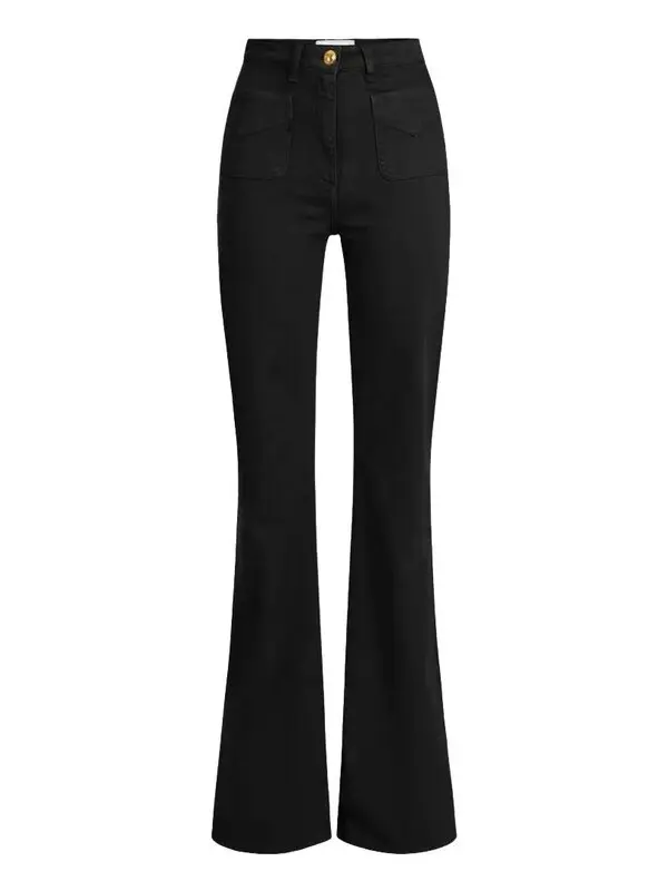 Elisabetta Franchi Bell-bottom Jeans With Golden Metal Button Accents - Black