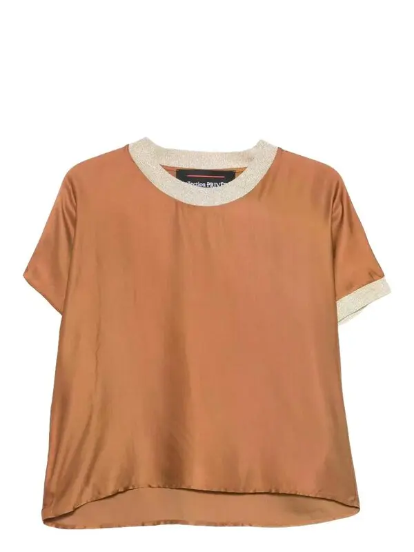 COLLECTION PRIVEE? Embellished Crew-neck Blouse - Brown