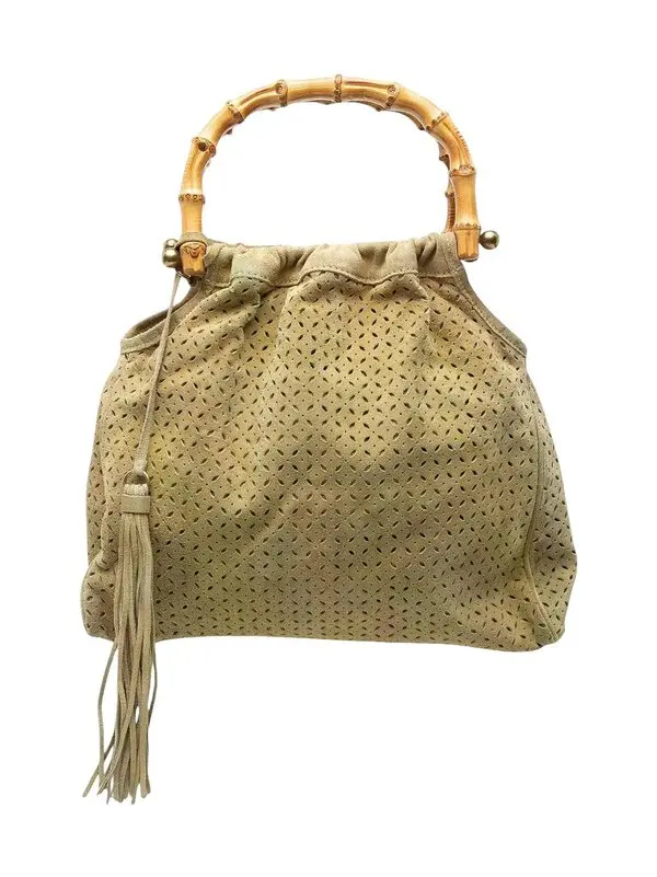 Miu Miu 1993-2000 Laser Cut Suede Bamboo Top Handle Bag - Brown