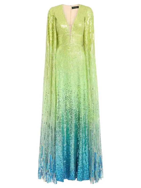 Jenny Packham Sequin Embellished Maxi Dress - Green