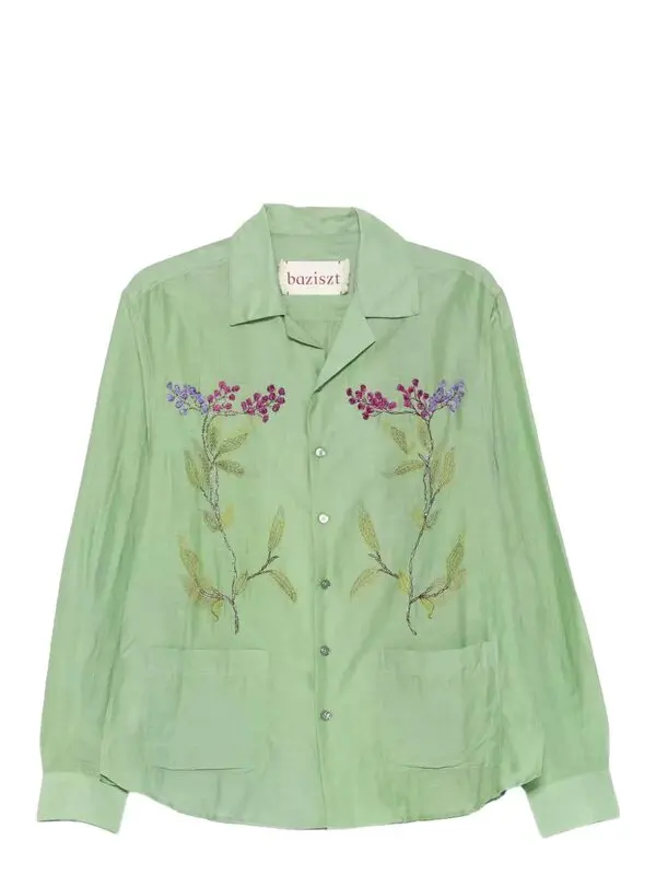 BAZISZT Flower-embroidered Shirt - Green