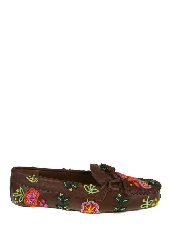 DE SIENA Floral Beaded Loafers - Brown