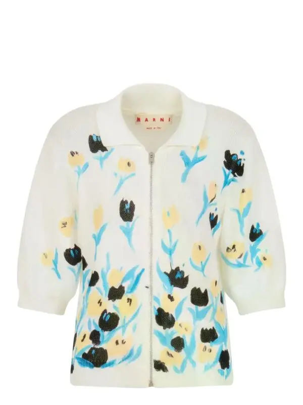 Marni Floral Zip Cardigan - White