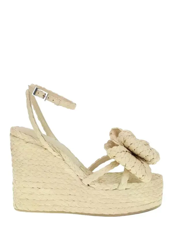Mach & Mach Le Cadeau Braided Bow Wedge Sandals - Neutrals