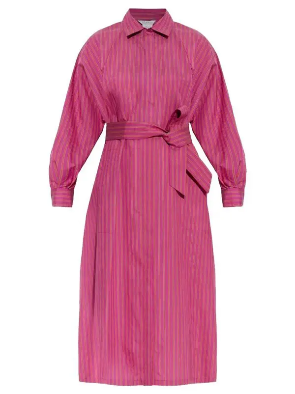 Max Mara Belted Striped Dress - Pink