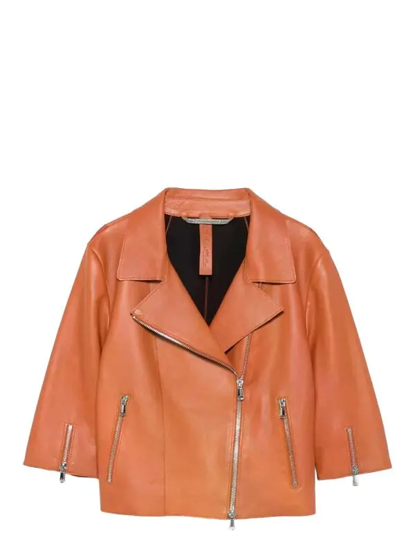 THE JACK LEATHERS Leather Zip Jacket - Orange