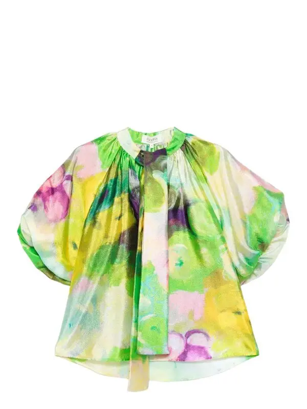 PSOPHIA Floral Tie-neck Blouse - Green