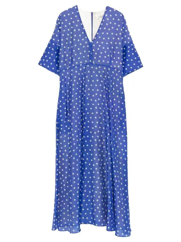 PSOPHIA Polka-dot V-neck Midi Dress - Blue