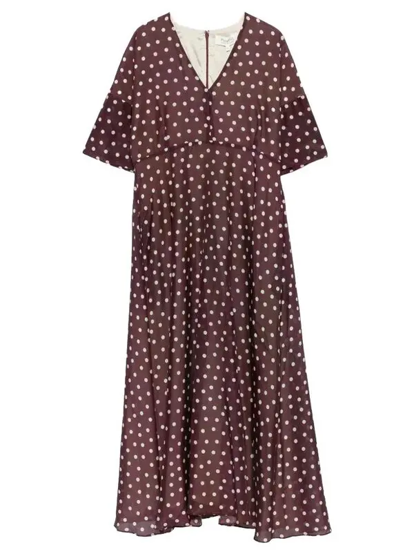 PSOPHIA Polka-dot V-neck Midi Dress - Brown