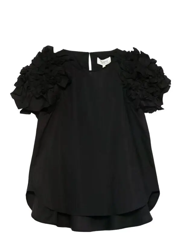 PSOPHIA Ruffled Short-sleeve Top - Black