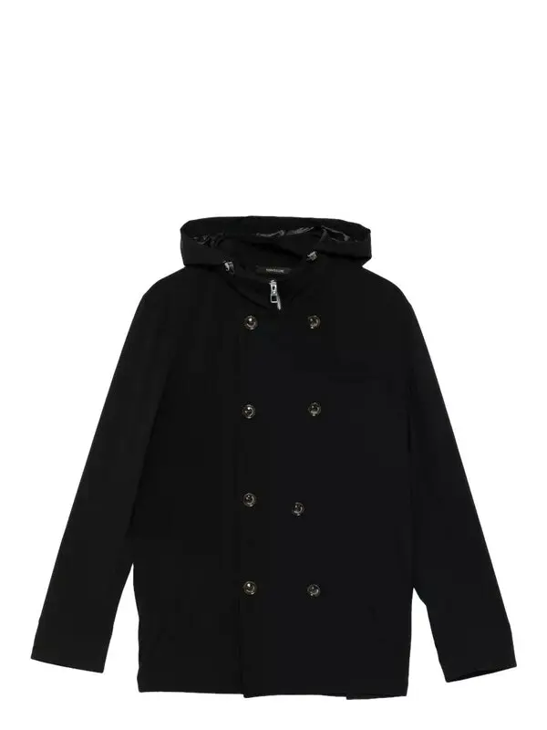 MONTECORE Double-breasted Hooded Jacket - Black