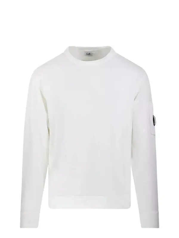 C.P. COMPANY Cotton Crewneck Sweatshirt With Lens Sleeve - White