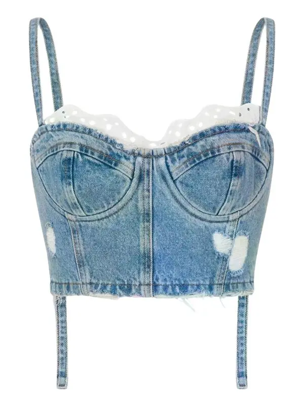 Moschino Lace-trim Denim Crop Top - Blue
