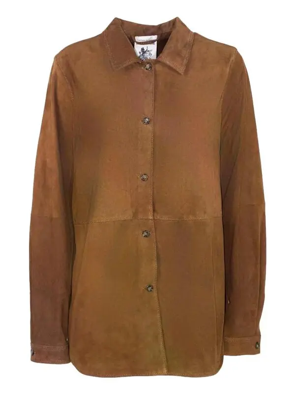 SEMICOUTURE Button Leather Shirt - Brown