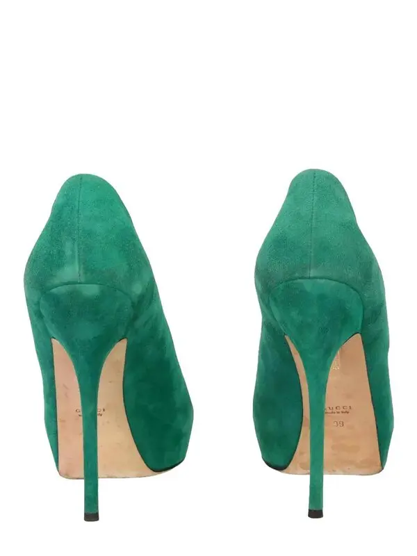 Gucci Peep-toe Suede Pumps - Green