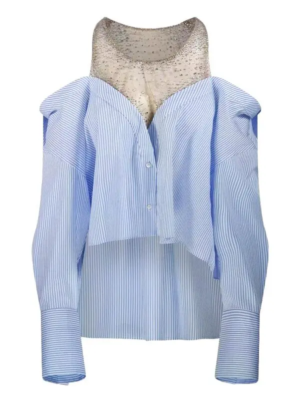 Giuseppe Di Morabito Striped Crystal-embellished Blouse - Blue