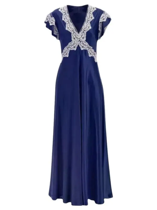 Alberta Ferretti Lace V-neck Maxi Dress - Blue