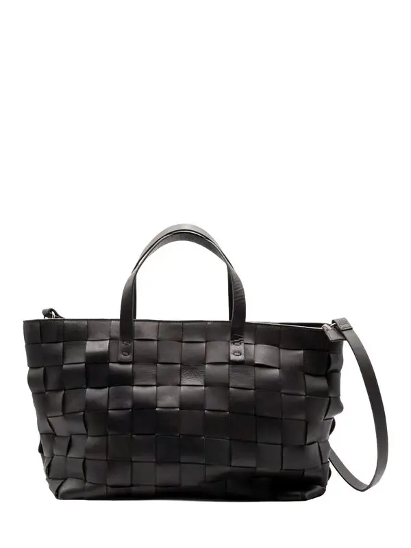 P.a.r.o.s.h Leather Tram Weave Tote Bag - Black