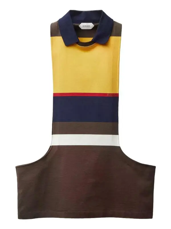 Versace Striped Cotton-jersey Tank Top - Brown