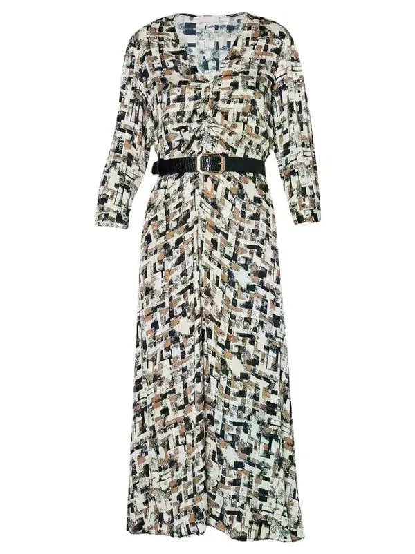 Liu Jo Print Belted Midi Dress - Neutrals