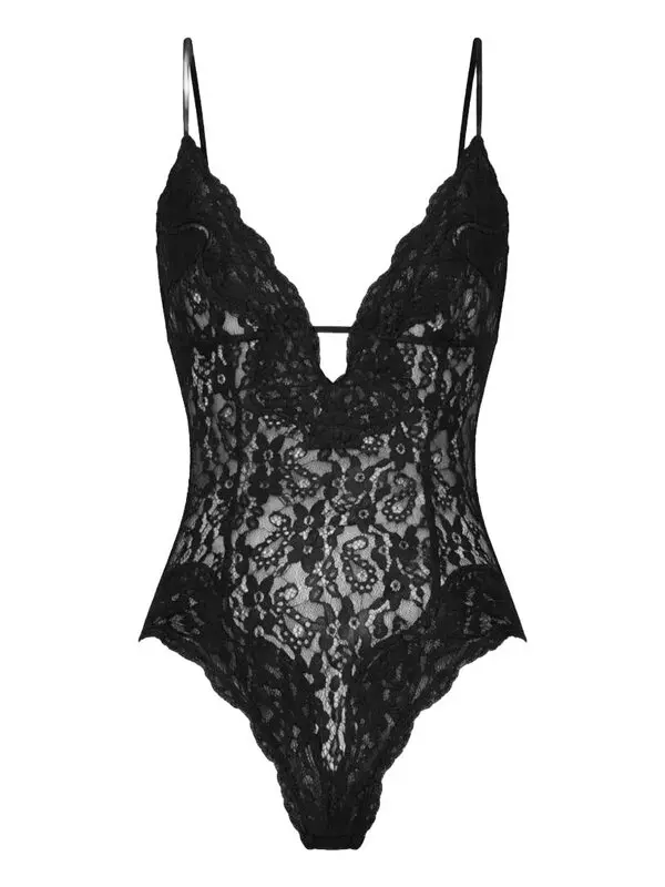 Ronny Kobo Lace V-neck Bodysuit - Black