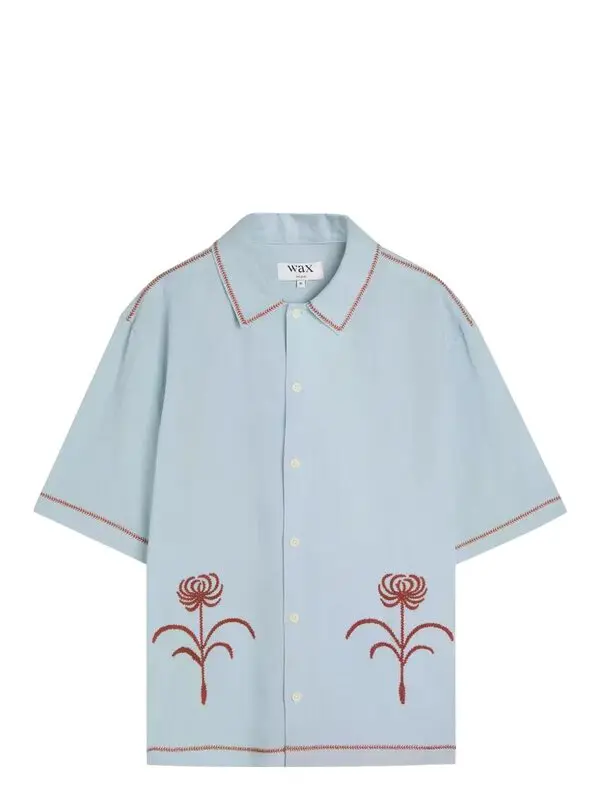 WAX LONDON Keats Floral-embroidered Shirt - Blue