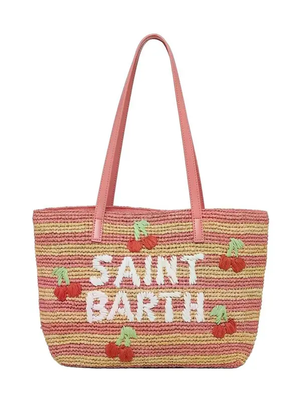 MC2 SAINT BARTH City Striped Cherry Raffia Shoulder Bag - Pink
