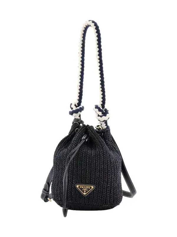 Prada Crochet Raffia Mini Bucket Bag - Blue
