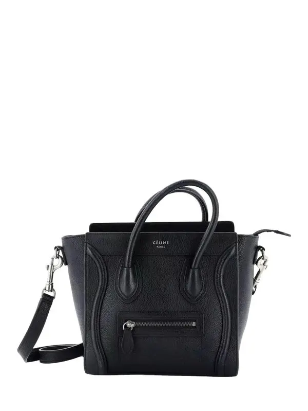 Celine Luggage Bag Grainy Leather Nano Crossbody Bag - Black