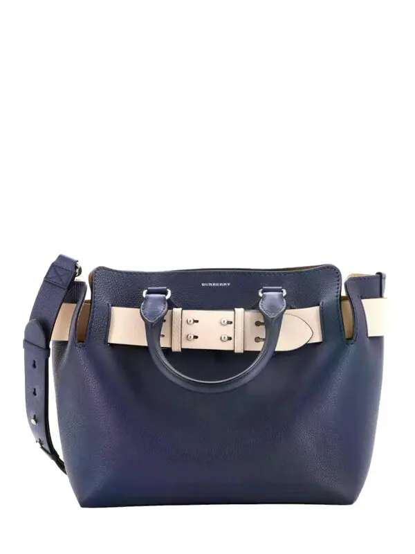 Burberry Medium Leather Belted Tote Bag - Blue