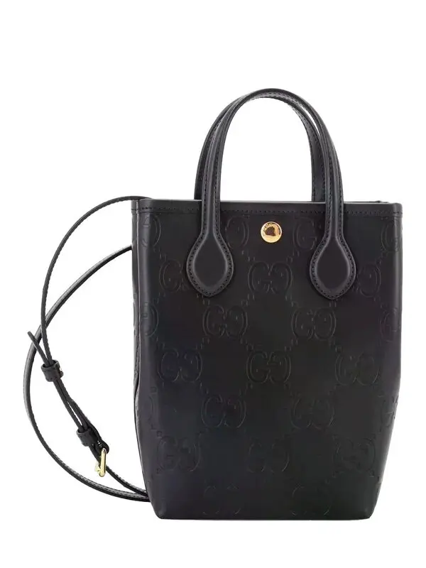 Gucci Vertical Gg Embossed Leather Mini Tote Bag - Black