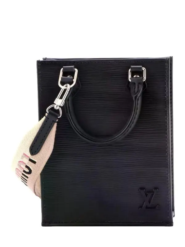 LOUIS VUITTON Petit Sac Plat Epi Leather Crossbody Bag With Logo Jacquard Strap - Black