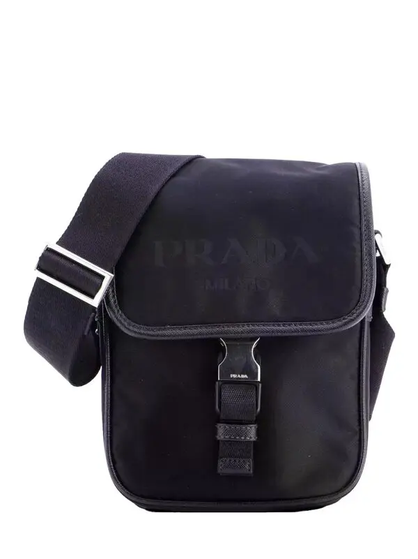 Prada Logo Buckle Messenger Bag - Black