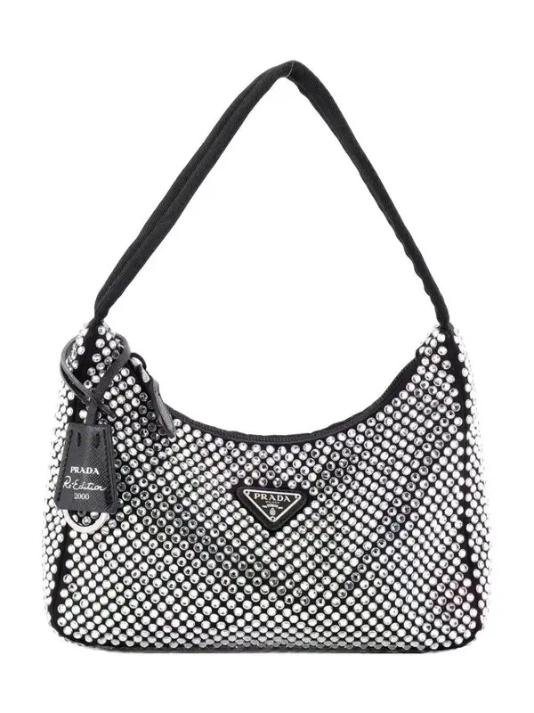 Prada Re-edition 2000 Crystal Embellished Mini Hobo Bag - Black