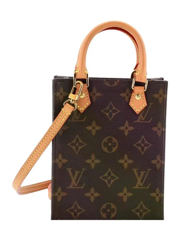 LOUIS VUITTON Petit Sac Plat Monogram Canvas Crossbody Bag - Brown