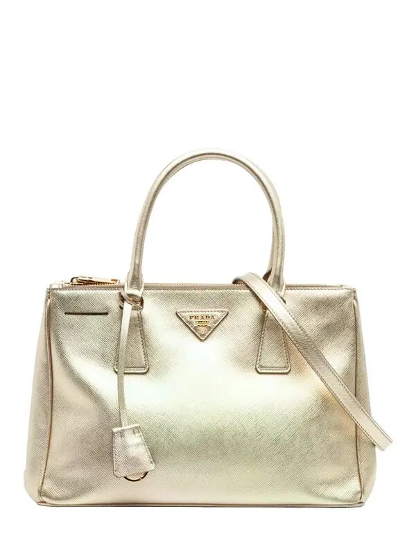 Prada 2010-2026 Small Metallic Saffiano Lux Galleria Double Zip Satchel - Gold