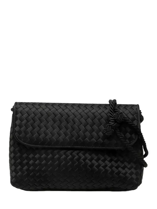 Bottega Veneta Satin Intrecciato Flap Crossbody Bag - Black