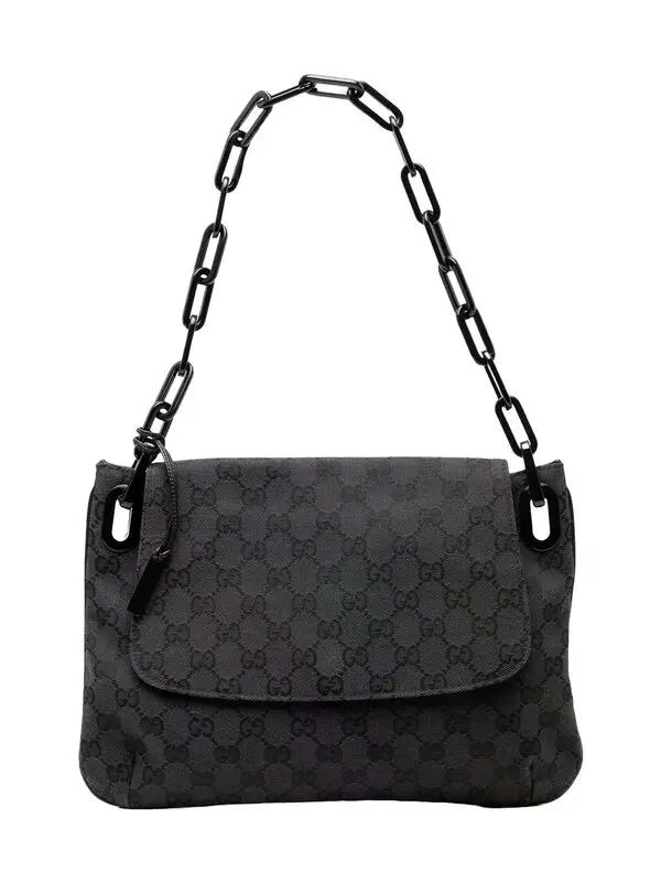 Gucci Gg Canvas Resin Chain Flap Shoulder Bag - Black
