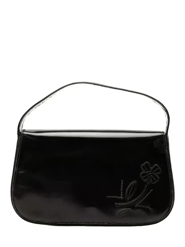 Prada Spazzolato Leather Top Handle Bag With Embroidery - Black