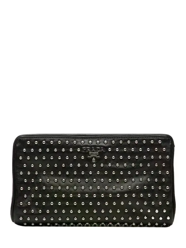 Prada Studded Leather Clasp Clutch - Black