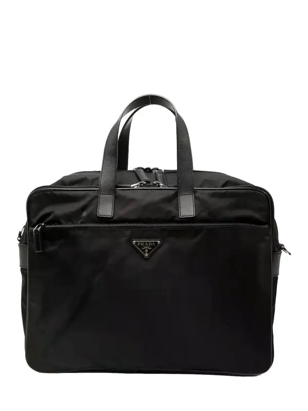 Prada Saffiano Trimmed Tessuto Business Bag - Black