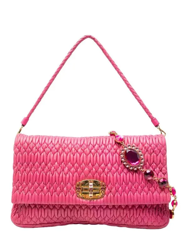 Miu Miu Matelasse Nappa Crystal Chain Satchel - Pink