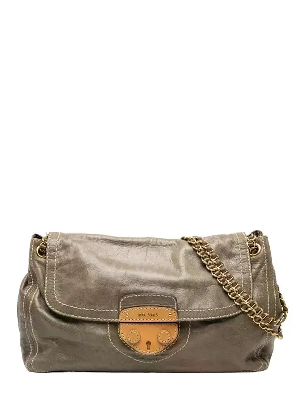 Prada Vitello Shine Push Lock Flap Shoulder Bag - Brown