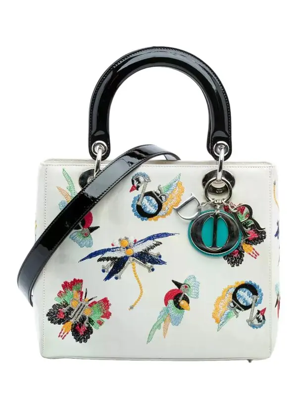 Dior 2016 Medium Smooth Calfskin Embroidered Beaded Animals Lady Satchel - Multicolour