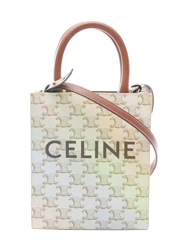 Celine 2021-2026 Mini Triomphe Coated Canvas Vertical Cabas Satchel - White