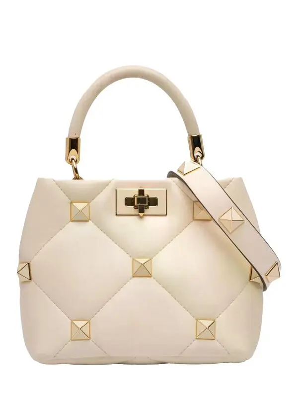 Valentino Garavani Small Nappa Roman Stud Handle Satchel - White