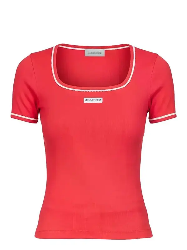 MARINE SERRE Ribbed Square-neck T-shirt - Red